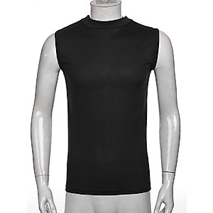 TiaoBug Men's Casual Sleeveless Shirts Mock Turtleneck Pullover Tops Undershirt Vest Tops Black Medium