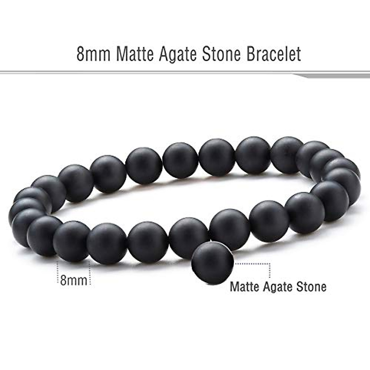 Hamoery Men Women 8mm Natural Stone Beads Bracelet Elastic Yoga Agate Bracelet Bangle(Matte Agate)