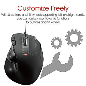 ELECOM EX-G Wired Trackball Mouse, Ergonomic, Thumb Control, Smooth Tracking Roller Ball, 6 Programmable Buttons, Tilt Scroll Computer Mice for PC Mac