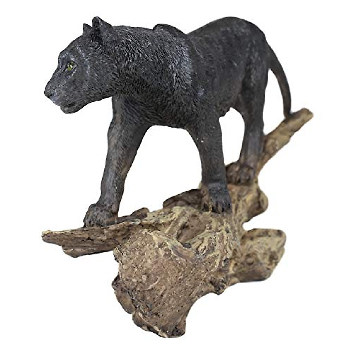 Ebros Gift Black Panther Cougar Prowling On Distressed Tree Log Figurine 8" Long Wildlife Black Jaguar Ghost Forest Hunter Sculpture Home Decorative Accent