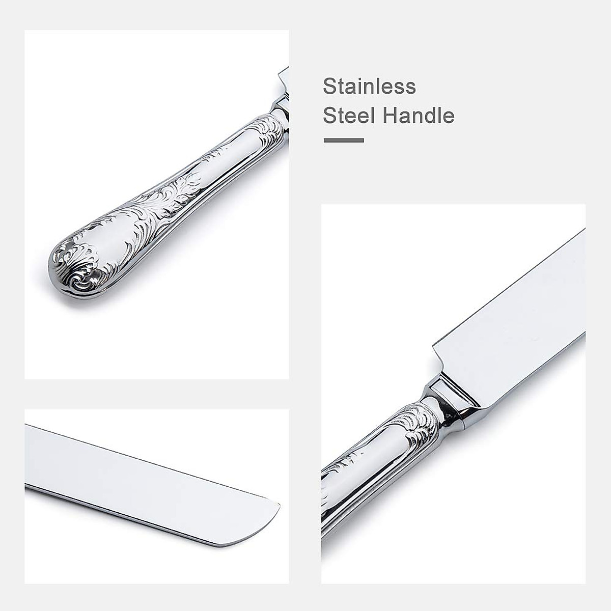 OTW PAVILION 2 Piece Wedding Cake Server Set,18/10 Stainless Steel Dessert Set Pie Server Cake Cutter Knife for Birthday,Anniversary,Holiday,Baby Shower,Party (Versailles, Stainless steel-V)