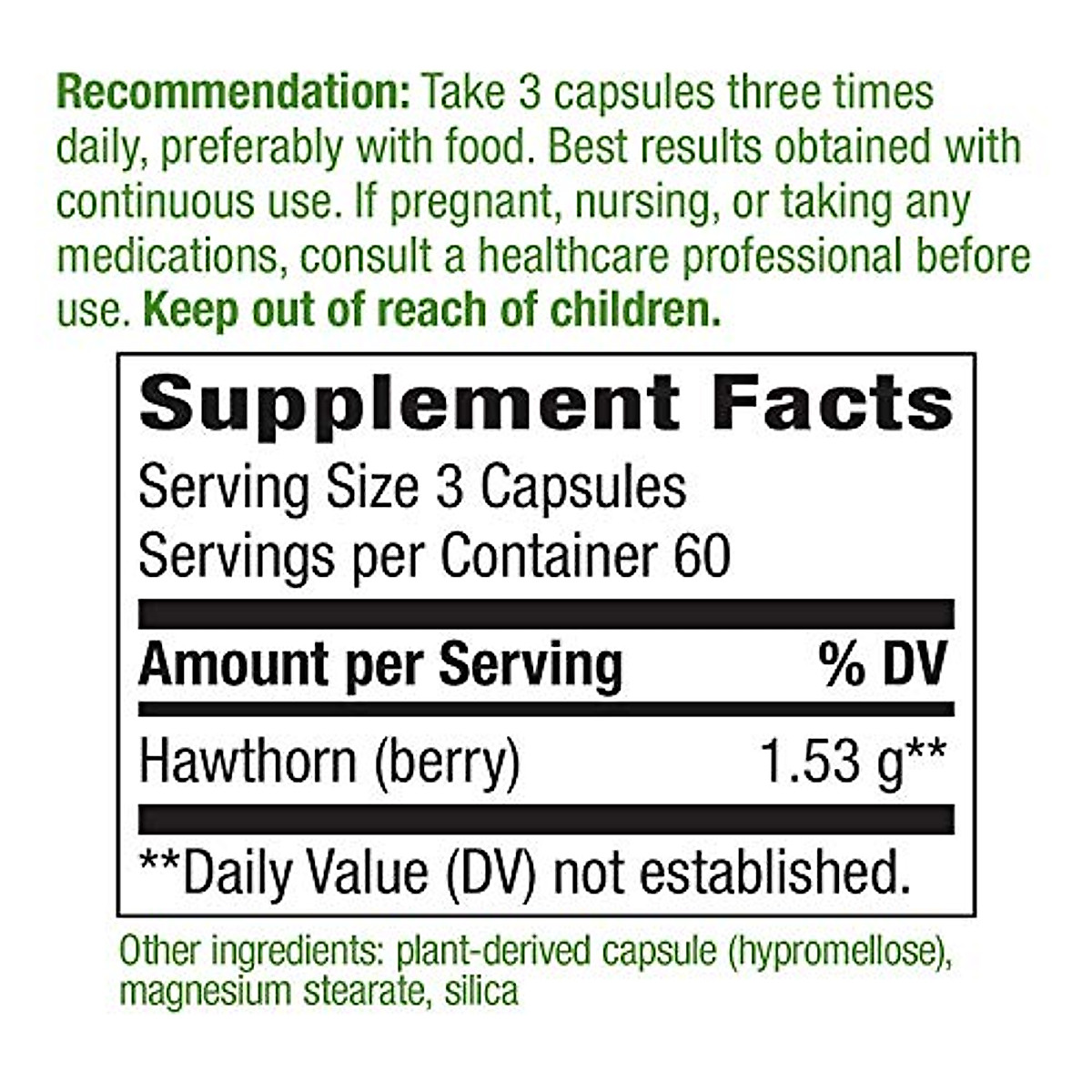 Nature's Way Premium Herbal Hawthorn Berries 1,530 mg per Serving, 180 Vegetarian Capsules (2 Pack)