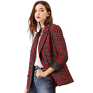 Allegra K Women's Notched Lapel Double Breasted Work Formal Blazer Jacket X-Large Red Green