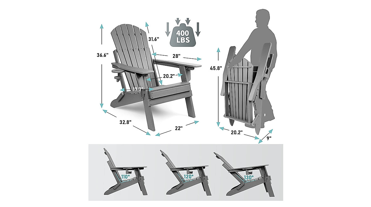 FUNBERRY Adirondack Chairs Set - Adjustable, Foldable, Durable