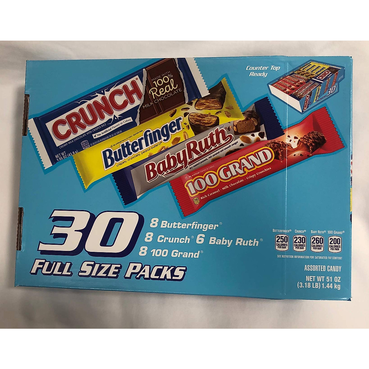 Ferrero Variety Pack 30 Candy Bars (8 Butterfinger, 8Crunch, 8-100 Grand, 6BabyRuth)