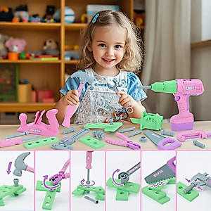 Kids Tool Set, 31 PCS Kids Tool Box Pretend Play Construction Toy with Electric Drill Hammer Tool Accessories Toddler Tool Set for Girls Boys Ages 3 4 5 6 7 Years Old