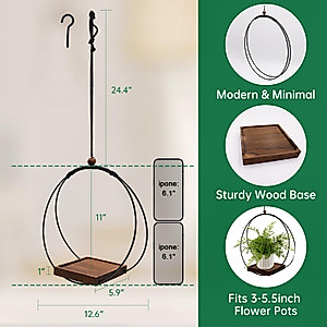 hismocal Hanging Planters for Indoor Plants, Black Plant Hanger Indoor with Sturdy Wood Base, Modern Boho Macrame Plant Hanger, Hanging Wall Ceiling Window Home Decor (Plants/Pots Not Included)