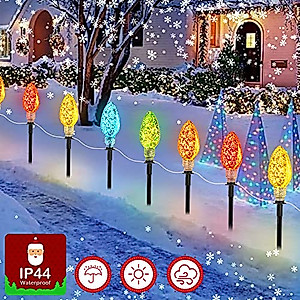 ODEETRONIC C9 Christmas Pathway Lights Outdoor, 6.5ft 5 Pack Jumbo Connectable Multicolor Christmas Lights with Stakes, UL Listed Outdoor Walkway Lights Waterproof for Lawn Yard Garden, 35 Lights