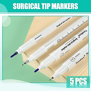 Zonon 5 Pieces Tattoo Tip Markers Skin Marker Pen Tattoo Pen in 0.5 mm and 1 mm with Paper Ruler for Skin, Eyebrow, Lips (2 Single Head, 3 Double Heads)