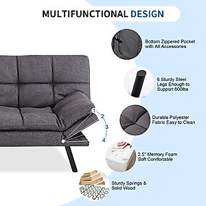 MUUEGM 71" Couches for Living room, Futon Sofa Bed with Memory Foam and Adjust Backrest, Sofa for Studios, Apartments, Dormitories, Offices and Game Rooms.Dark Grey Sofa