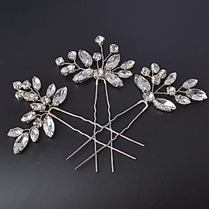 Bridal Hair Accessories, Beusoulover 3pcs Crystal Wedding Hair Pieces, Handmade Rhinestone Bridal Hair Pin for Women, Girls, Bridesmaids (Silver)