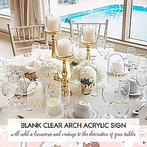 Vicenpal 30 Sets Arch Acrylic Sign Gold Printed 1-30 Table Signs with Stands Calligraphy Clear Table Number Display Stand for Wedding Reception Event Party Restaurant Centerpieces Decor (4 x 6 Inch)