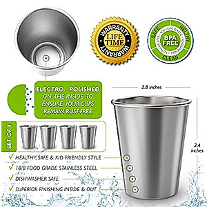 CHILLOUT LIFE Stainless Steel Cups for Kids and Toddlers 8 oz - Stainless Steel Sippy Cups for Home & Outdoor Activities, BPA Free Healthy Unbreakable Premium Metal Drinking Glasses (4-Pack)