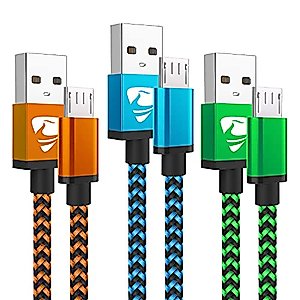 Aioneus Micro USB Cable Fast Android Charging Cord 6FT 3Pack Charging Cable Braided Charger Cord for Samsung Galaxy S7 Edge S6 S5 S2 J7 J7V J5 J3 J3V J2, LG K40 K20, Moto E4 E5 E6, Tablet, PS4, Xbox