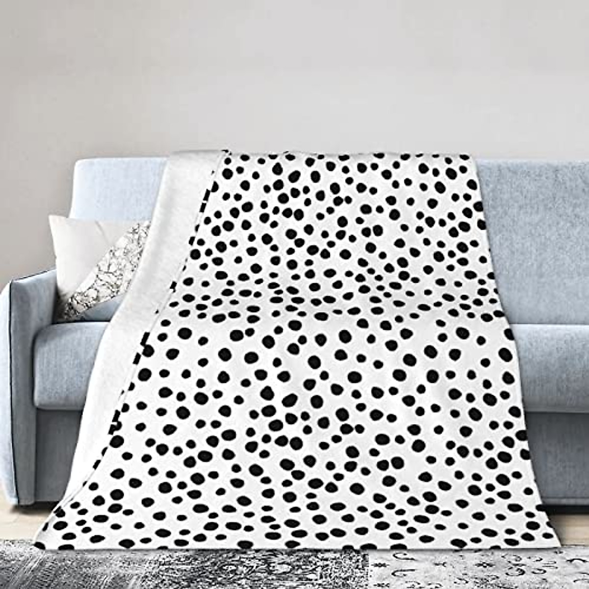 Black White Polka Dots Blanket for Adults Women Soft Flannel Throw Blankets Lightweight Warm Leg Blanket for Winter Couch Bed 50 x 60 in