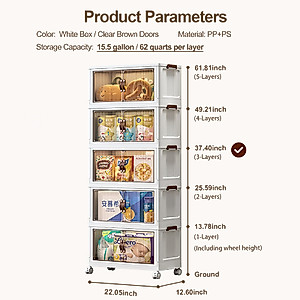 Fangtueh 15.5Gal Plastic Storage Bins with Lids, 3Pack Stackable Closet Organizers and Storage, Collapsible Storage Bins with Magnetic Doors, Folding Storage Box with Wheels for Home College Dorm Room