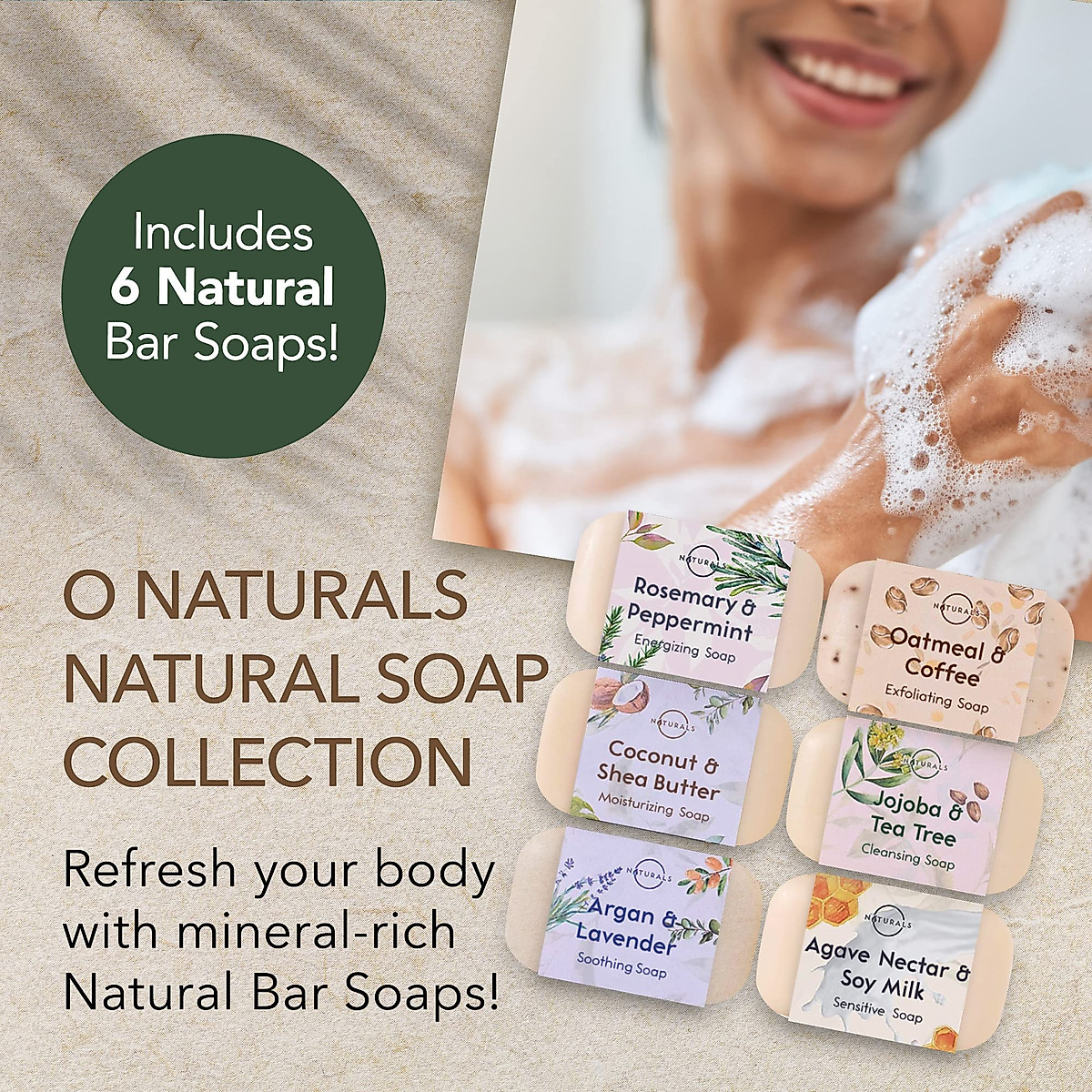 O Naturals 100% Natural Bar Soap - Assorted 6 PCS Soap Gift Set - Organic Ingredients & Essential Oils - Spa Gifts for Women & Men, Body Wash Soap Bar & Face Soap - Natural Soap - Mother's Day Gifts
