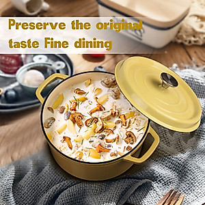 Dutch Oven Yellow,Enameled Cast Iron Dutch Oven with Lid, 4 Quart Round Nonstick Enamel Cookware Crock Pot,Dutch Oven with Dual Handle and Cover Casserole Dish 8.66 Inch