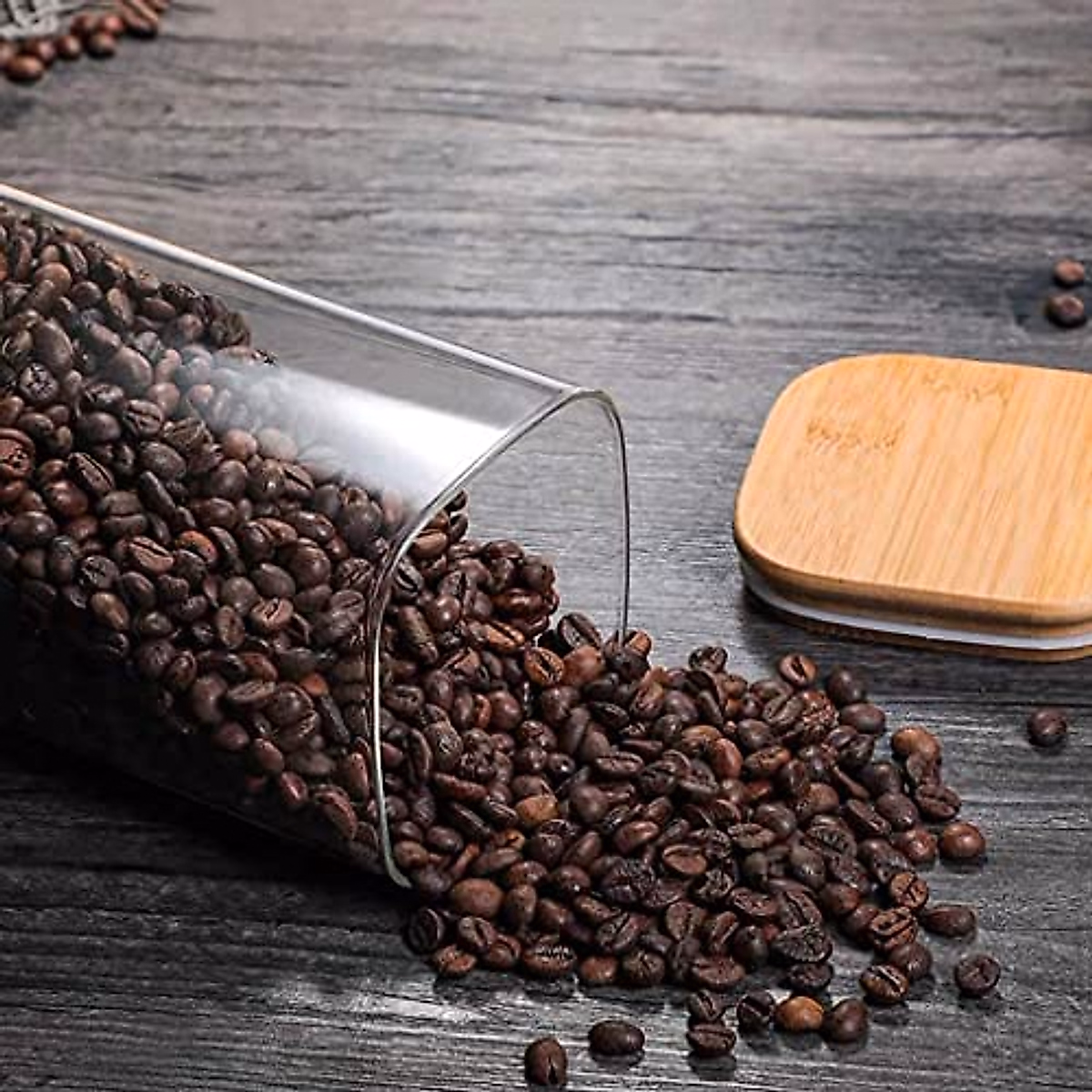 Glass Kitchen Canisters with Airtight Bamboo Lids - Kitchen Organization and Food Storage Glass Jar for Candy, Cookie, Rice, Sugar, Flour, Pasta, Nuts.