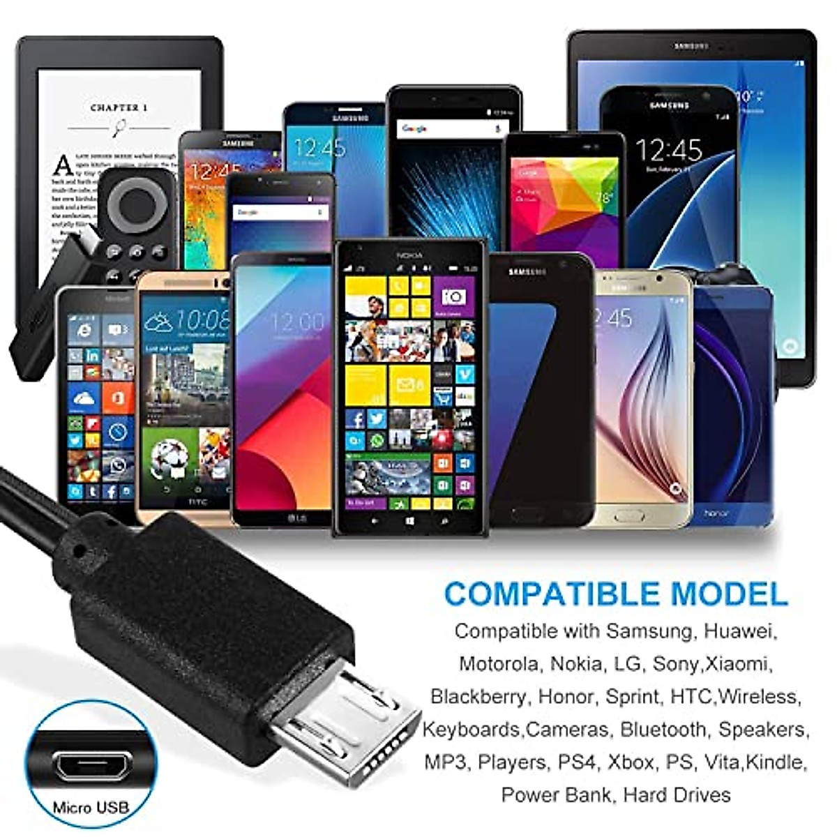 Micro USB Fast Charger, Android Charger with Android Cable, Dual Port USB Wall Charger, Compatible with Samsung Galaxy S7 S6 J8 J7 Note 5,Kindle,LG,PS4,Camera, with 6.6FT Micro USB Cable (Black)