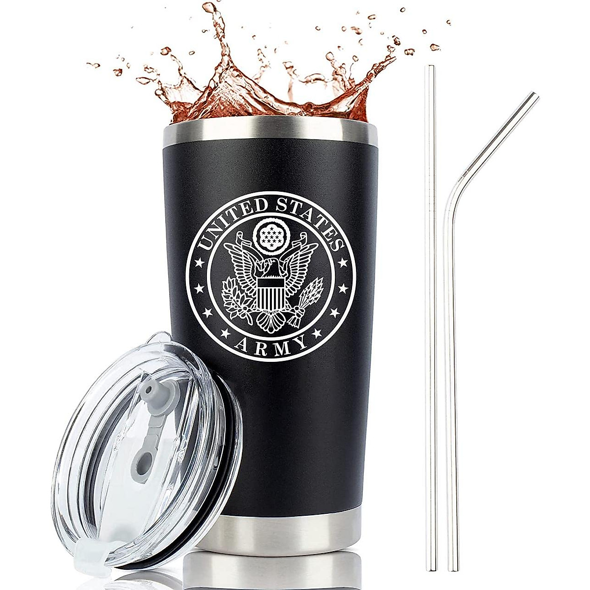 Abctec 20 oz US Army Black Double Wall Vacuum Insulated Stainless Steel Tumbler Travel Mug - Best Soldier Gifts for Women and Men, Gifts Present Ideas for Military Veteran