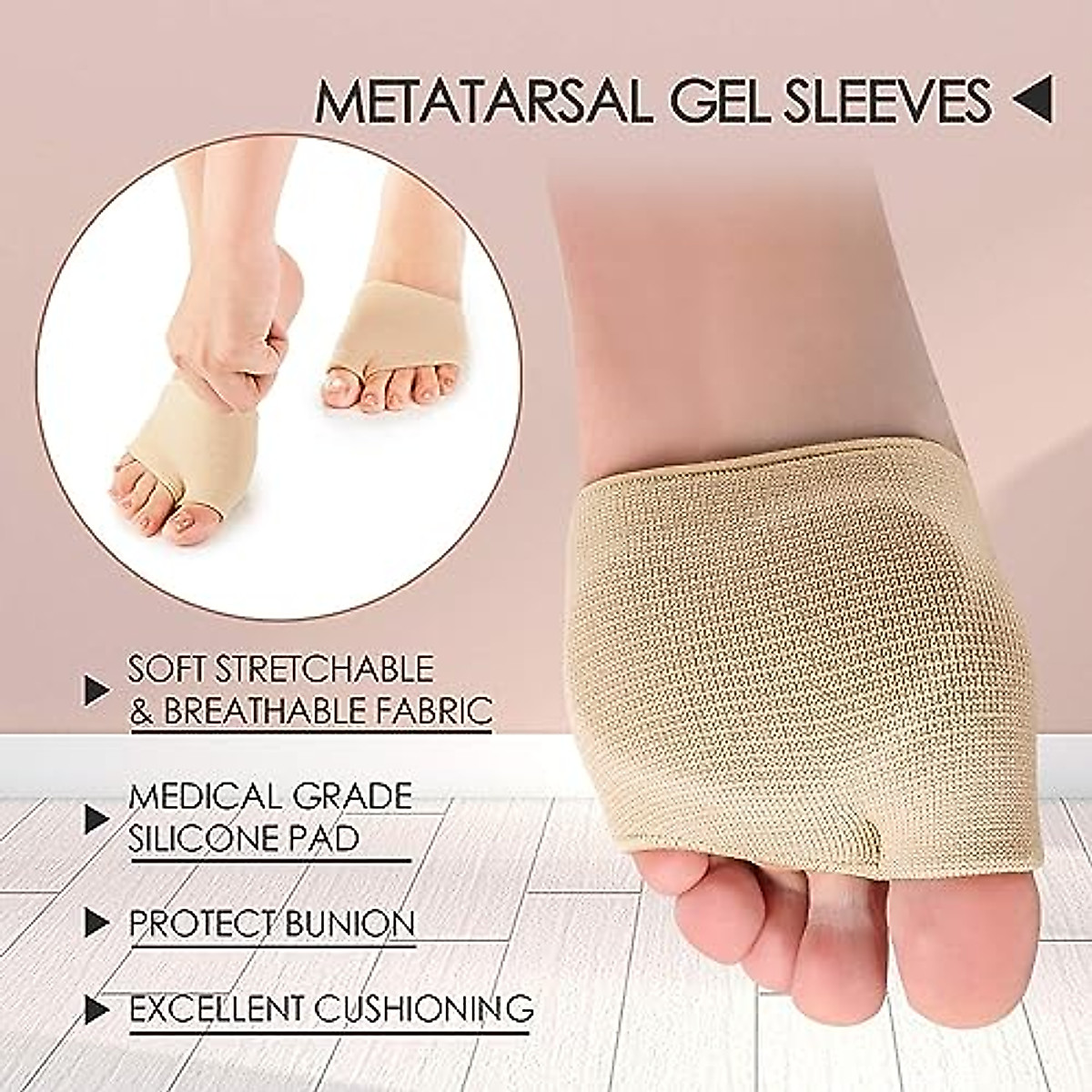 Metatarsal Pads for Women and Men,Ball of Foot Pain Relief,Soft Gel Inside,Help Metatarsalgia,Mortons,Neuroma,Calluses Blisters,Diabetic Feet(2 Pack)