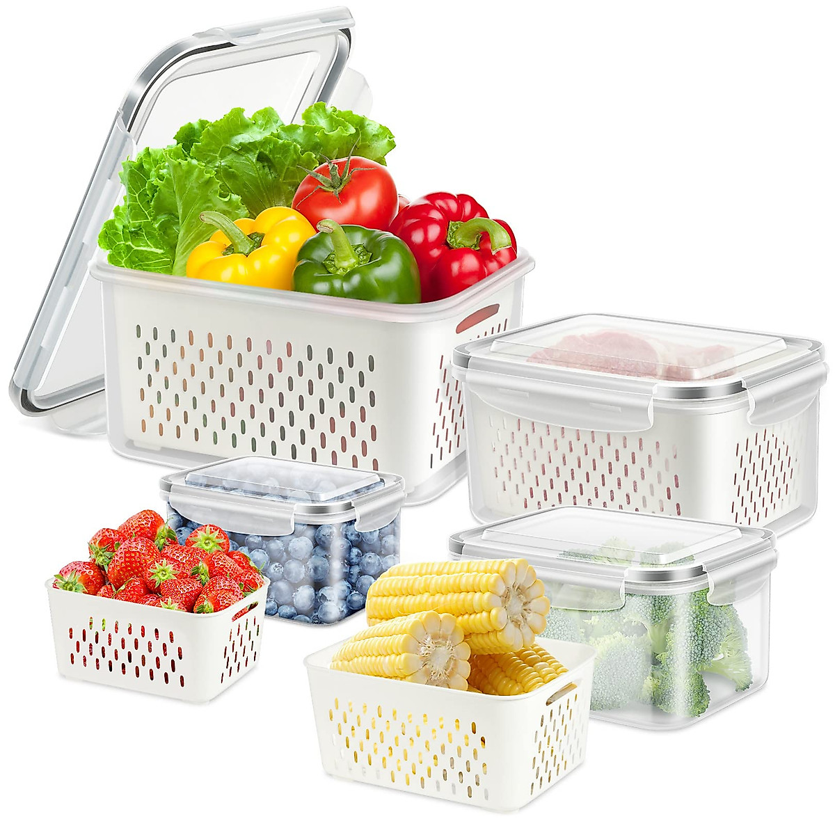 ODOMU 8 Pack Fruit Storage Berry Produce Saver Lettuce Keeper Vegetable Container for Fridge with Colander