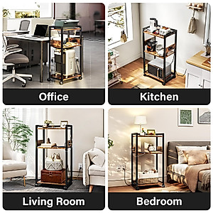 TC-HOMENY 3-Tier Movable Printer Stand with Storage Rolling Floor-Standing Deskside Shredder Computer Host Stand Adjustable Storage Shelf Rack on Wheels Multipurpose Stand for Printer