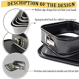 FONTSATTY Springform Pan, 9 Inch Cake Pan Bakeware with Removable Bottom, Baking Pan Cake Molds, Nonstick Leakproof (Square)