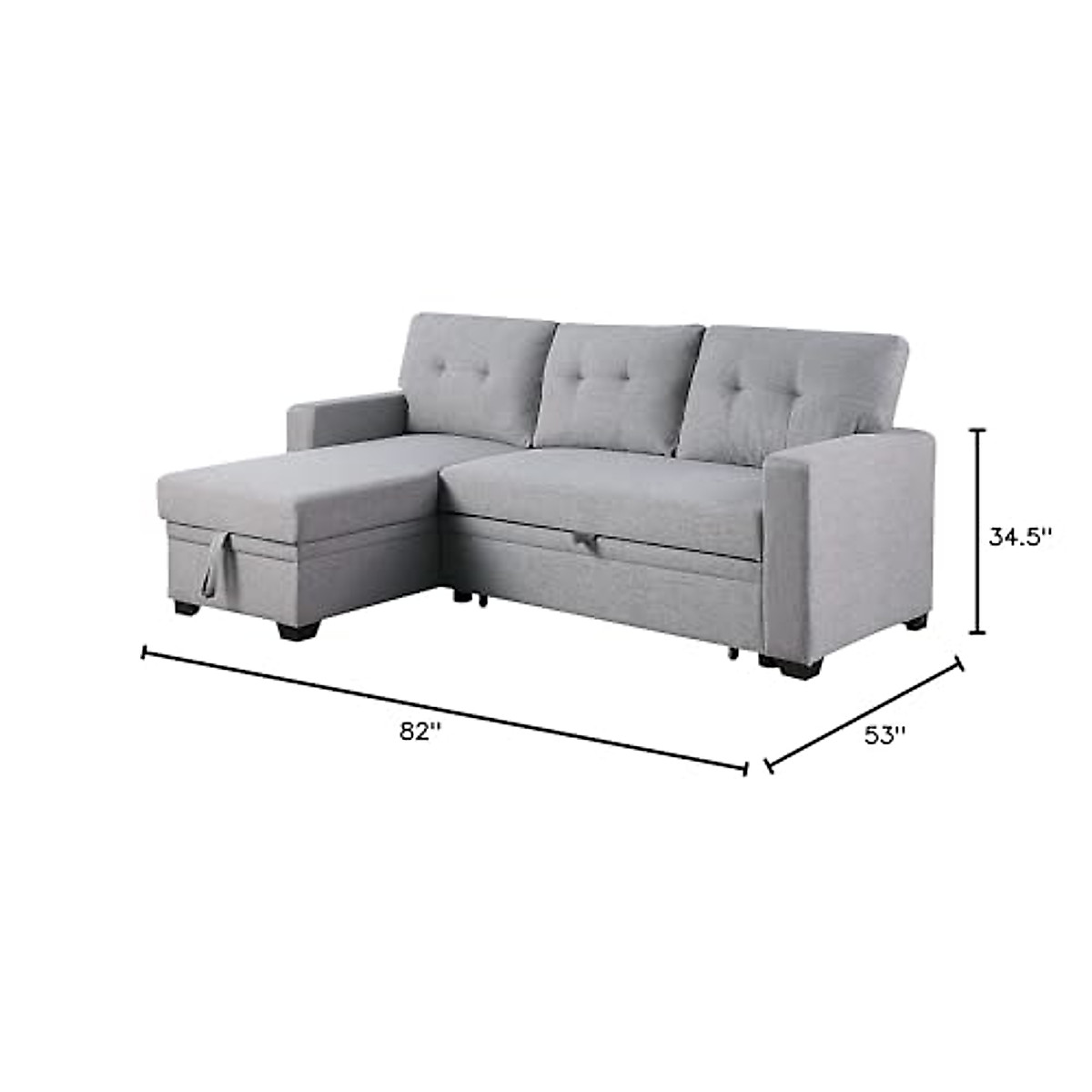 YOPTO L-Shape Sleeper Sectional Sofa-Abolished, 82 x 53 x 34.5 in, Dark Gray