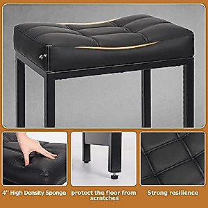 ErgoDesign 26 Inches Saddle Stools, Metal Frame Bar Stools, Pu Leather Bar Chairs, Black, Set of 2