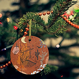 2023 Christmas Ornaments Ceramic Hanging Ornament,American West Cowboy Hat Boots Abstract Tropical Leaf Cactus Xmas Tree Decorations for Holiday Party Home,Boho Aesthetic Christmas Ornament Gift