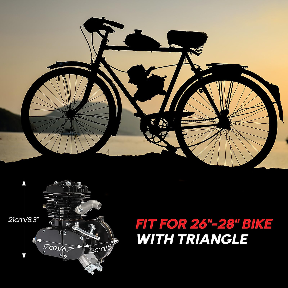PEXMOR 50cc Bicycle Engine Kit, 2 Stroke Bike Motor Kit Gas Motorized Bike Conversion Kit, Gasoline Petrol Bicycle Motor Refit Full Set for 26-28" Bikes with V-Frame,Super Fuel-efficient