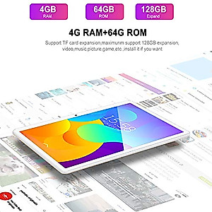 DUODUOGO Android 10 Tablet SIM 4G LTE Dual SIM+ 5G WiFi Cellular GMS Tablets, Quad-Core 4GB RAM 64GB ROM, SD-128GB,Storage Quad-Core Processor,13MP Camera,Bluetooth, 4G Wi-Fi, GPS,HD 10.1 Inch Tablet