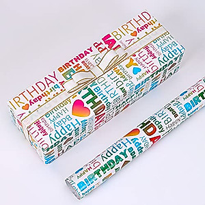 MAMUNU Happy Birthday Wrapping Paper for Kids Girls Boys Women Men, Gradient Light Color Happy Birthday Lettering Wrapping Paper Birthday, Gift Wrap Paper for Birthday Occasions, 6 Sheets, 17x30 Inch