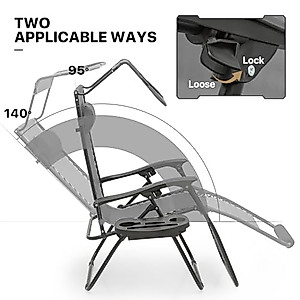 MoNiBloom Zero Gravity Chairs Set of 2, Patio Anti Gravity Recliner with Canopy Shade, Foldable Outdoor Lounger with Cup Holder Tray, Headrest and Footrest for Beach Camping, Grey