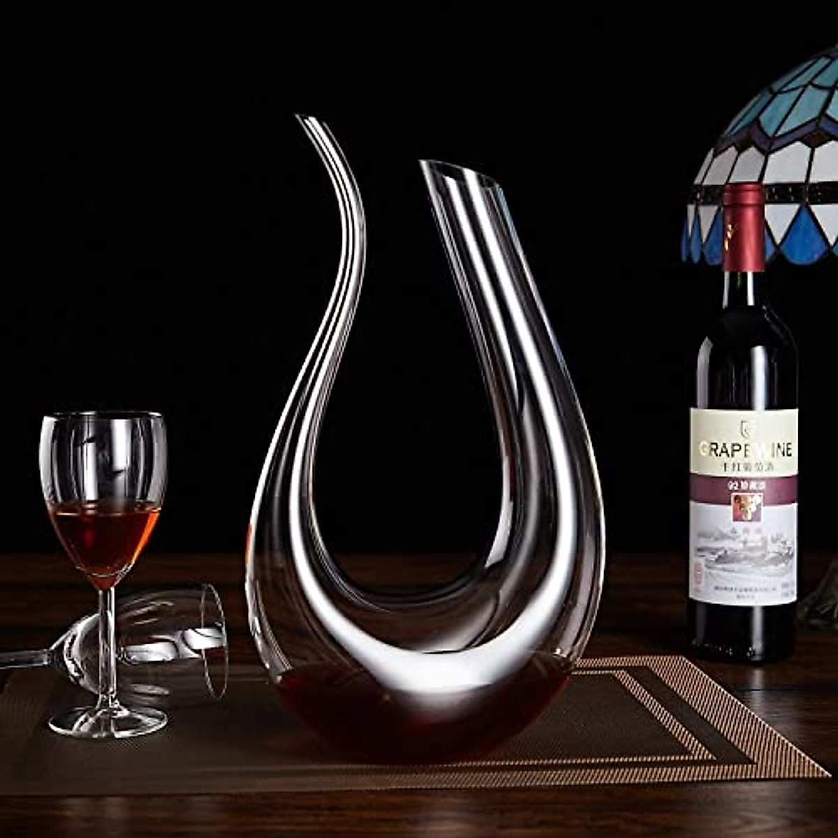 WBSEos Wine Decanter with Aerator,Crystal Glass Wine Carafe and Purifier for Home Bar 1.5L Lead-free Crystal Glass, Hand-blown red wine Decanters Carafe