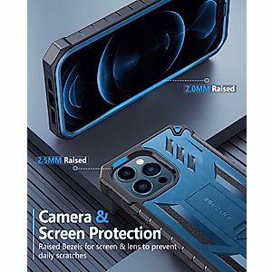 FNTCASE for iPhone 12-Pro-Max Phone Case: Military Grade Drop Proof Protection Mobile Cover with Kickstand | Matte Textured Rugged Shockproof TPU | Protective Sturdy Cases - Blue