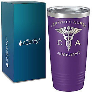 CNA Certified Nurse Assistant Gift on Purple 20 oz Stainless Steel Tumbler with Lid - Insulated Cup - Travel Mug