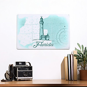 Lantern Press 12x18 Inch Metal Sign, Florida, Lighthouse, Teal, Coastal Icon