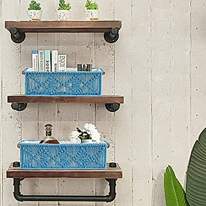 FEILANDUO Shelf Baskets 2Pcs Macrame Toilet Paper Storage Baskets for Organizing Boho Decor Boxes Bathroom Woven Baskets with Handle Home Decoration (Blue)