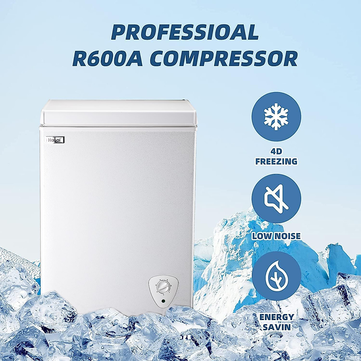 5.0 Cubic Feet Deep Chest Freezer Compact Freezers with Adjustable Thermostat Top Open Door Freezer Compressor Cooling with Rmovable Storage Basket for Home Kitchen Office and Bar (Black)