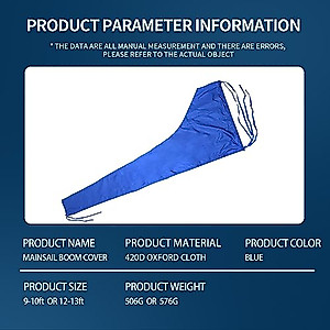 Boom Mainsail Cover Waterproof Thicken 420D Oxford Fabric Boat Sail Cover for 9-10Ft 12-13Ft Windproof Cover Mainsail Boom Cover Sailboat Cover Outdoor Booms Boat Cover Sunshade Cover (9-10Ft)