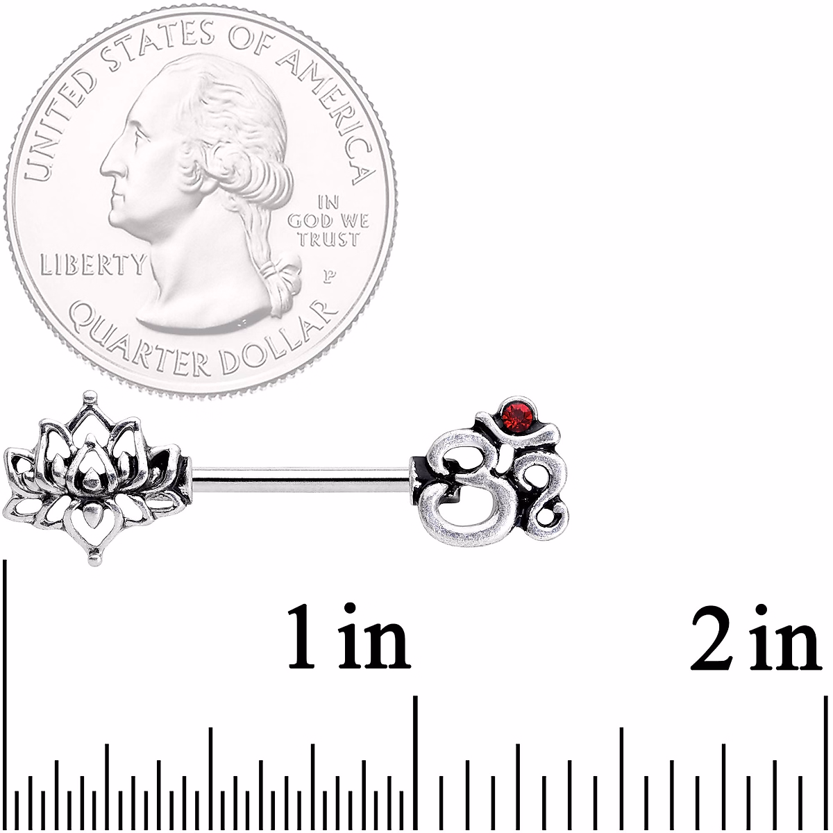 Body Candy 14G Womens Nipplerings Piercing 9/16" 316L Steel 2Pc Yoga Om Lotus Flower Nipple Ring Set 14mm