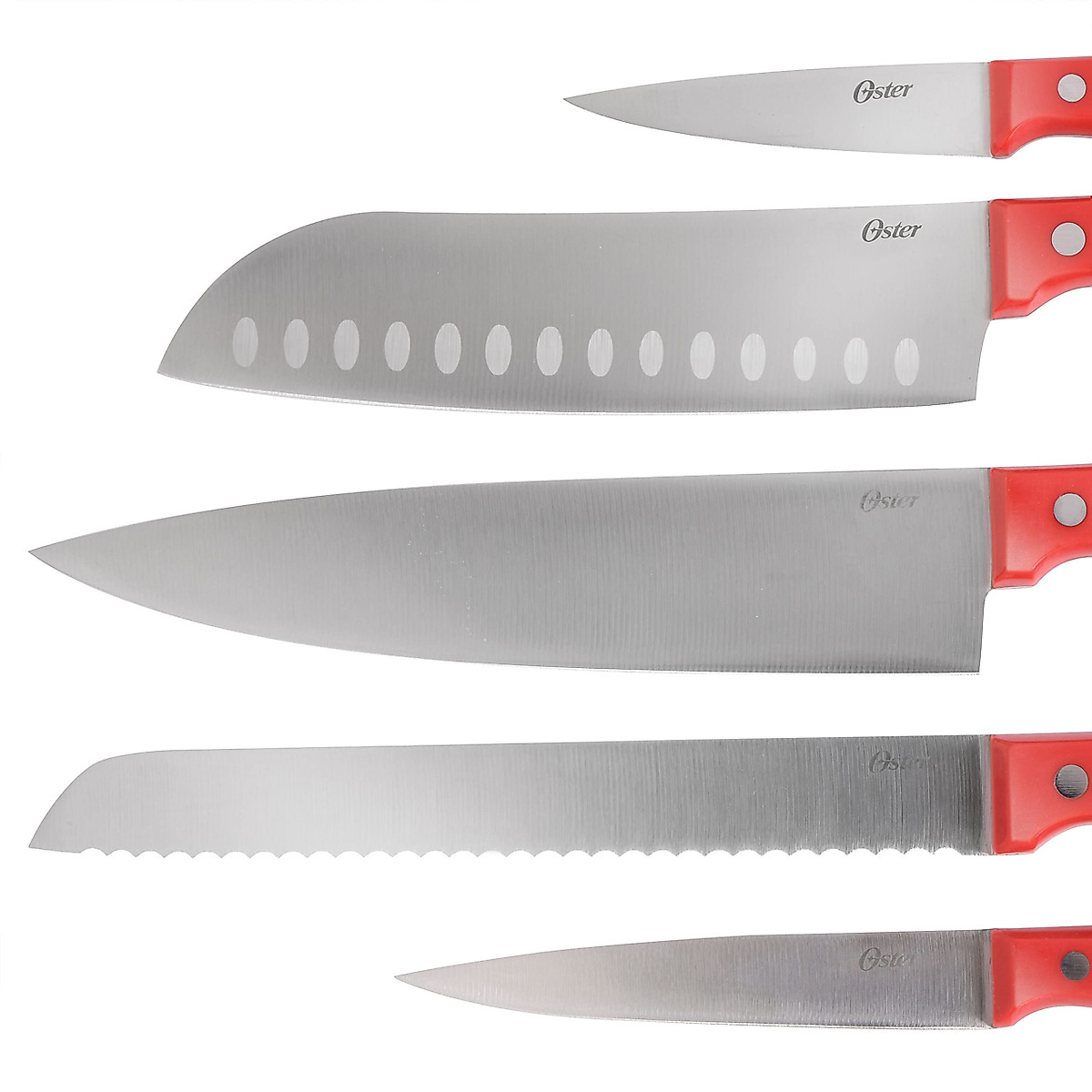 Oster Scottsdale Stainless Steel Kitchen Knife Cutlery Block Set (14-Piece), Red