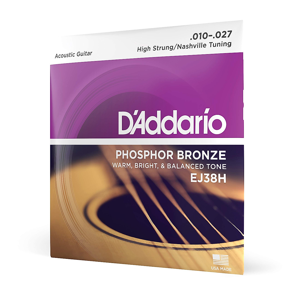 D'Addario Guitar Strings - Phosphor Bronze Acoustic Guitar Strings - EJ38H - Rich, Full Tonal Spectrum - For 6 String Guitars - 10-27 High Strung/Nashville Tuning