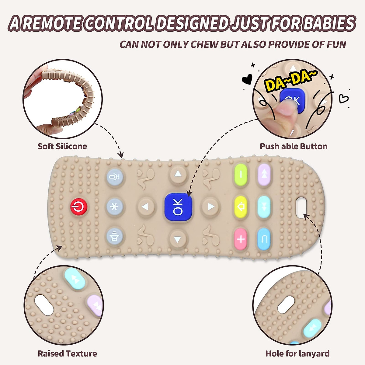 Viyuse Remote teether for Baby, Soft Chew Toys with TV Remote Control Shape, Early Educational Sensory Toy for Babies Teething Relief and Soothe Sore Gum Infant Teether for 3-12 Months