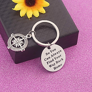 LQRI Compass Key Chain Wanderist Gift So You Can Always Find Your Way Back Home Keychain Travelling Jewelry Inspirational Adventure Gift (sliver)