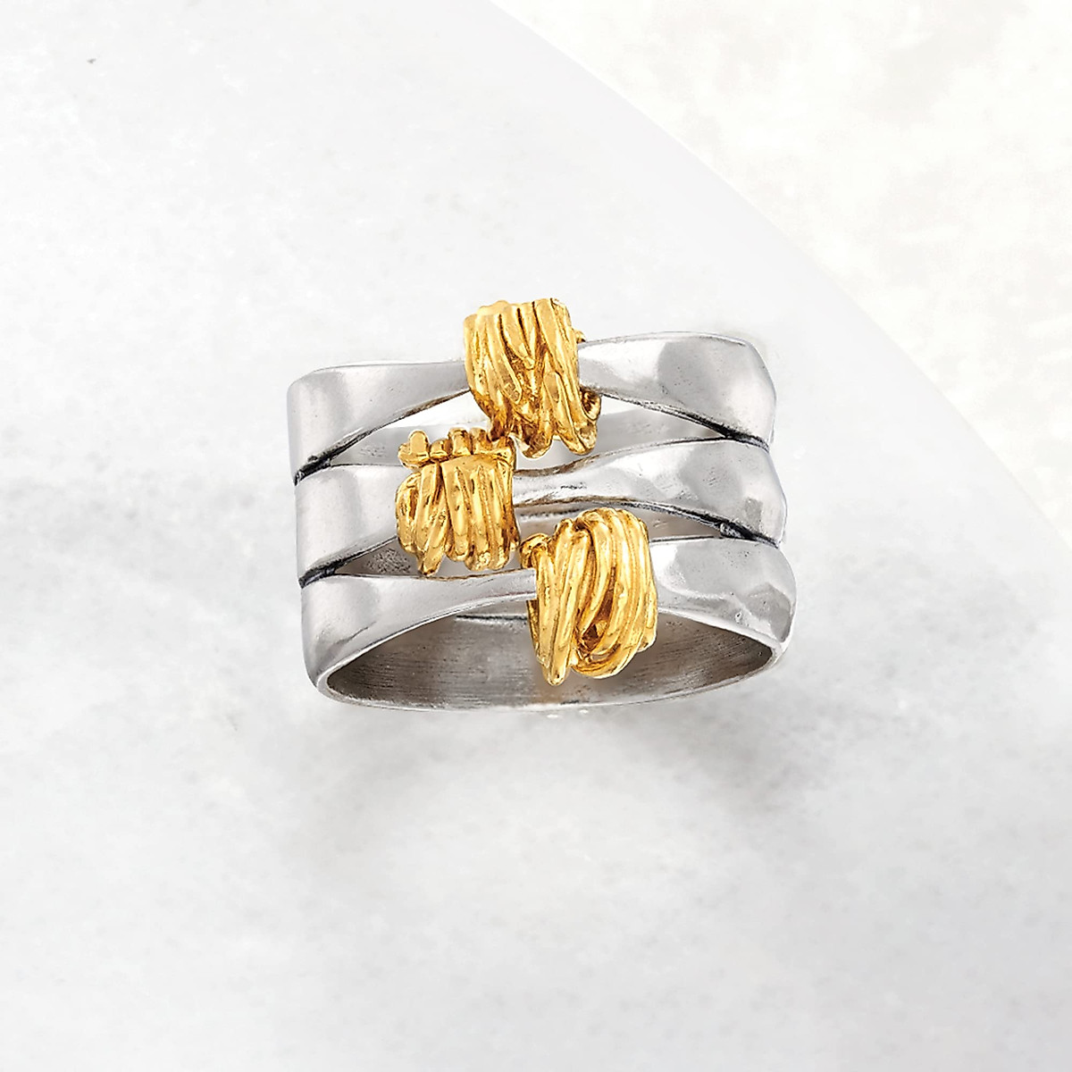 Ross-Simons Two-Tone Sterling Silver Wrapped Station Ring. Size 9