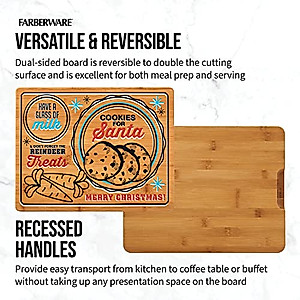 Farberware Cutting Board with Recessed Handles, Tray for Christmas Eve, Milk and Cookie Plate for Santa, Reversible Kitchen Chopping Board, 11-inch x 14-Inch, Bamboo